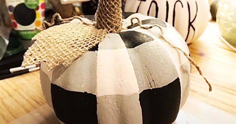 Dollar Tree Farmhouse Buffalo Check Pumpkin - DIY Joy