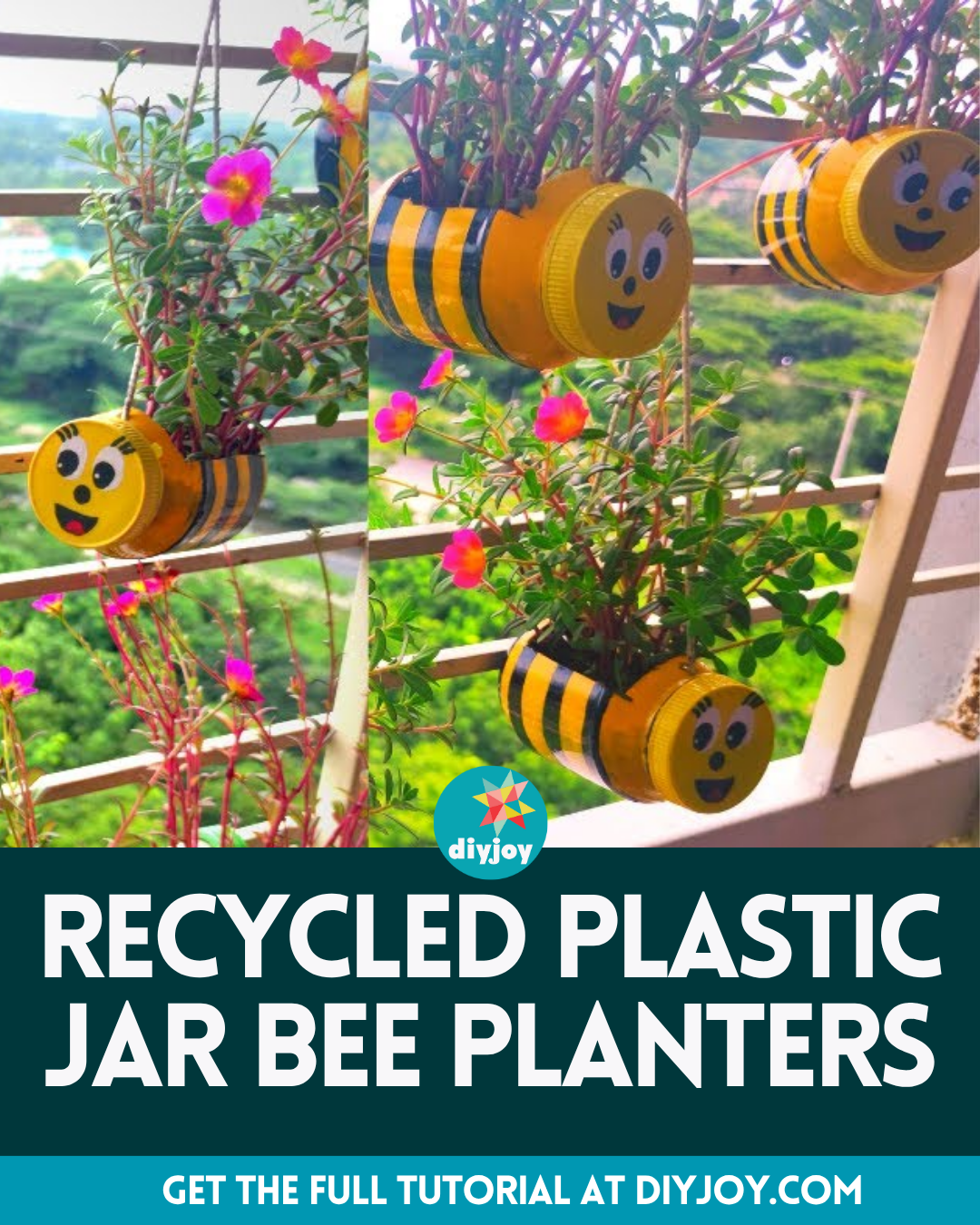 How to Recycle Plastic Jars Into DIY Bee Planters - DIY Joy