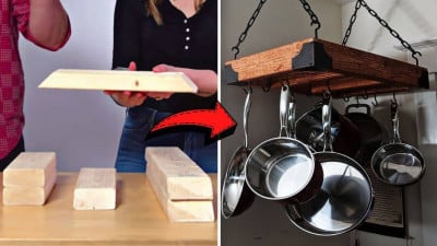How to Build a Simple DIY Hanging Pan & Pot Rack - DIY Joy