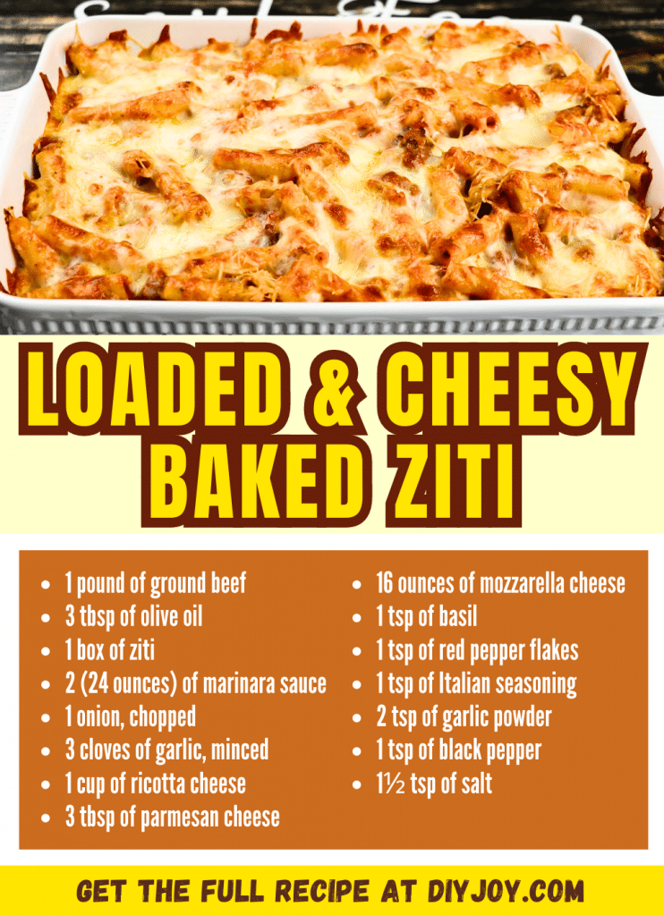 Easy-to-Make Loaded & Cheesy Baked Ziti - DIY Joy
