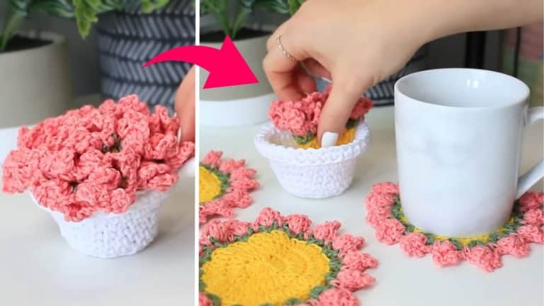 DIY Flower Pot Crochet Coaster - DIY Joy