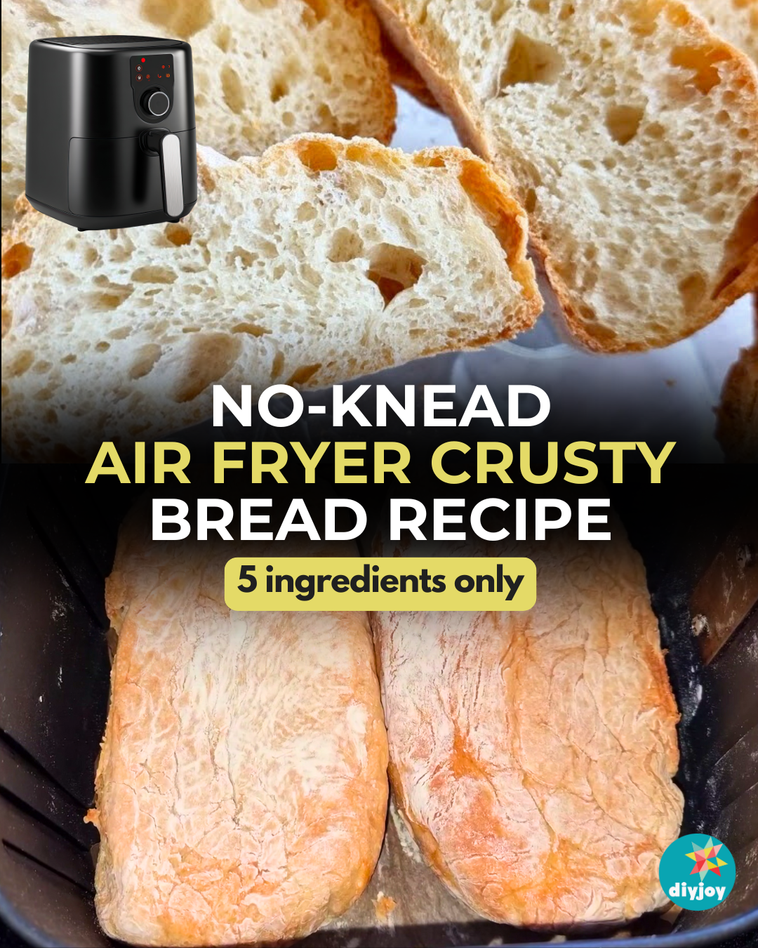 No-Knead Air Fryer Crusty Bread Recipe - DIY Joy