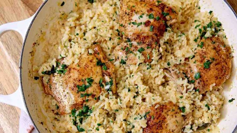 One-Pan Creamy Chicken and Rice Recipe - DIY Joy