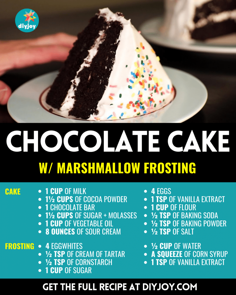 Easy Chocolate Cake w/ Marshmallow Frosting Recipe - DIY Joy