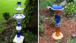 How to Build a Birdbath Using Vintage Dishes - DIY Joy