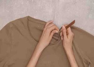 How To Downsize A Stretched T-Shirt Neckline Without Sewing - DIY Joy