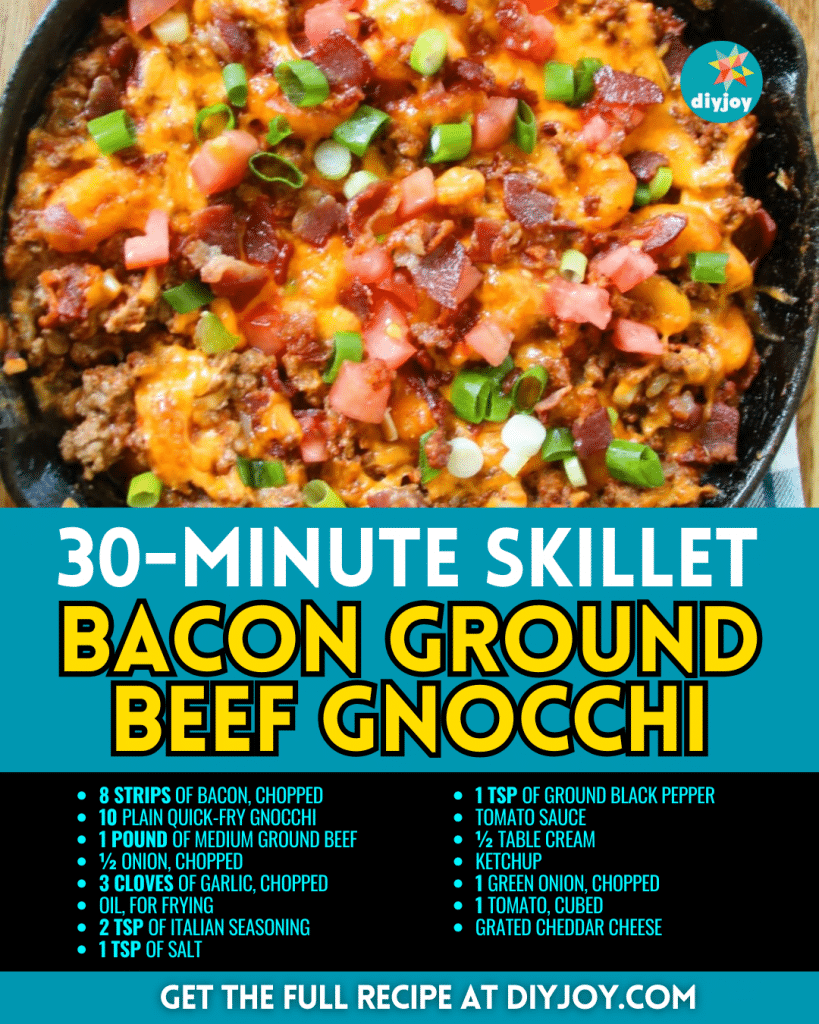 30-Minute Skillet Bacon Ground Beef Gnocchi Recipe - DIY Joy
