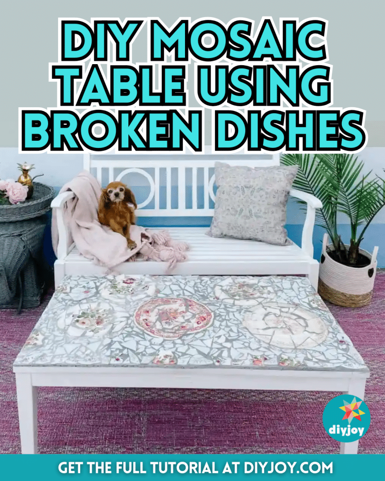 Easy DIY Mosaic Table Using Broken Dishes - DIY Joy