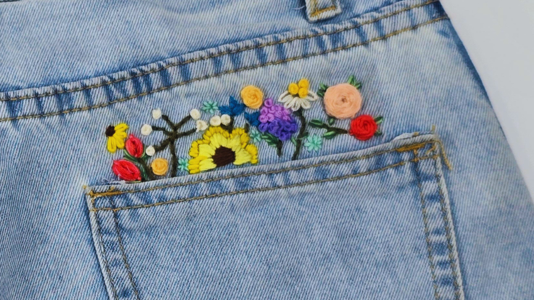 Floral Embroidery for Jean Pockets - DIY Joy