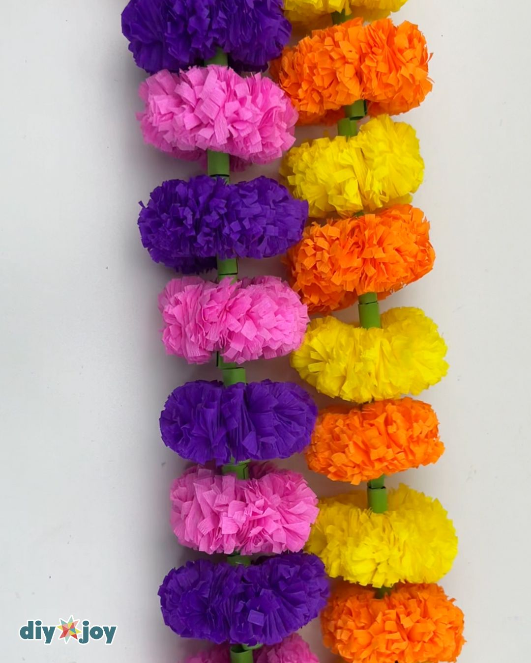 Marigold Garland Using Crepe Paper Streamers - DIY Joy