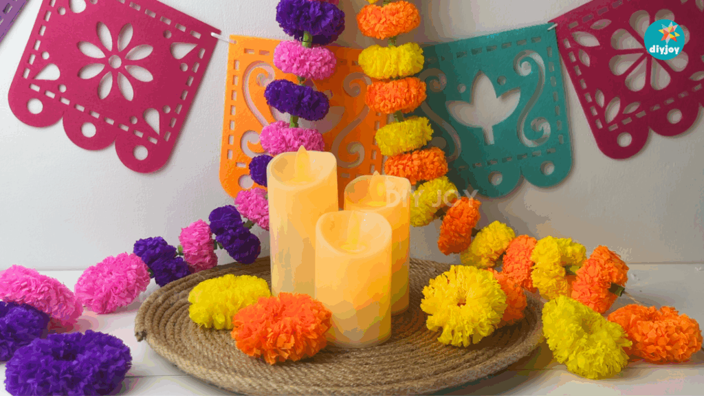 Marigold Garland Using Crepe Paper Streamers - DIY Joy
