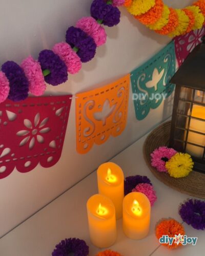 Marigold Garland Using Crepe Paper Streamers - DIY Joy