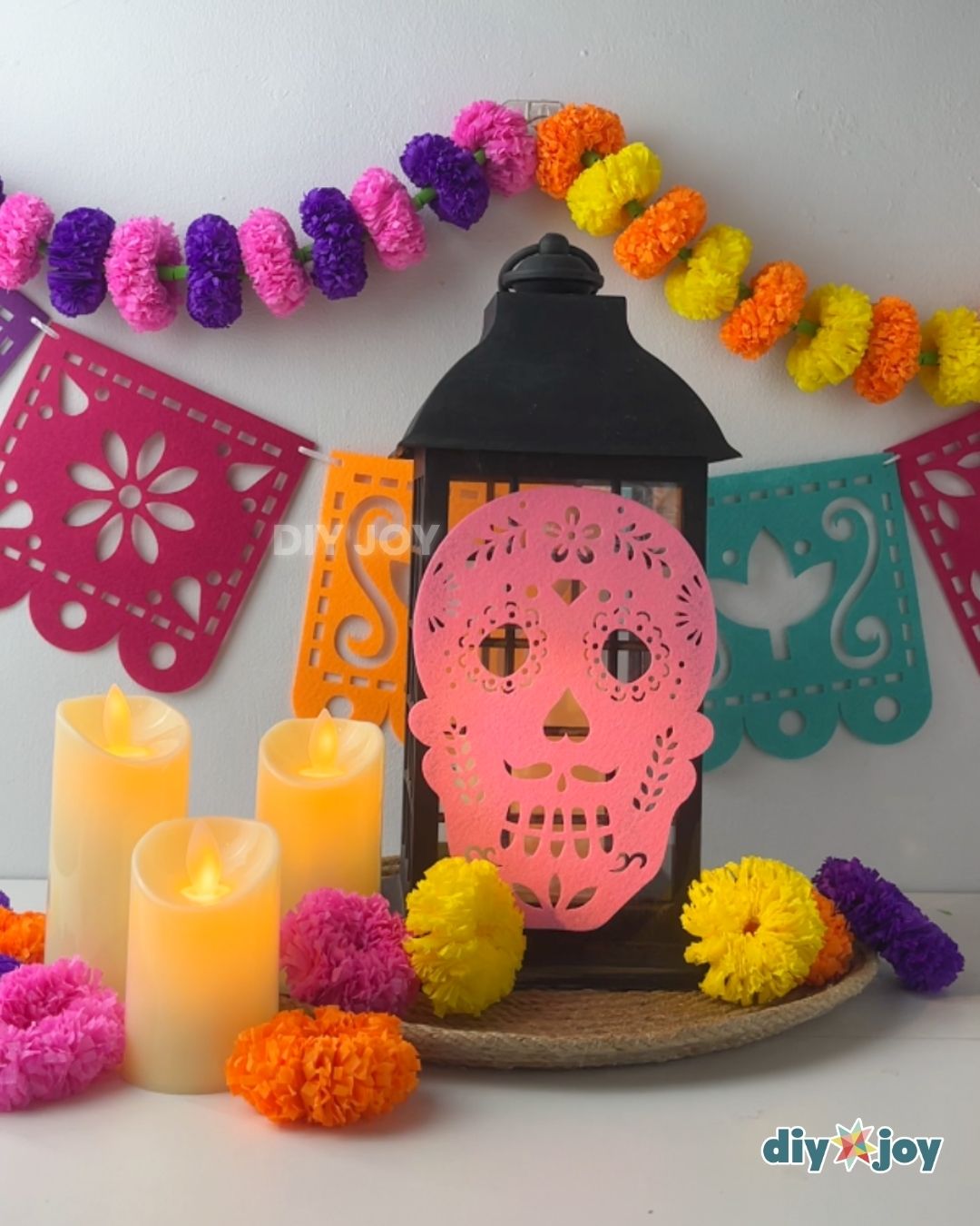 Marigold Garland Using Crepe Paper Streamers - DIY Joy