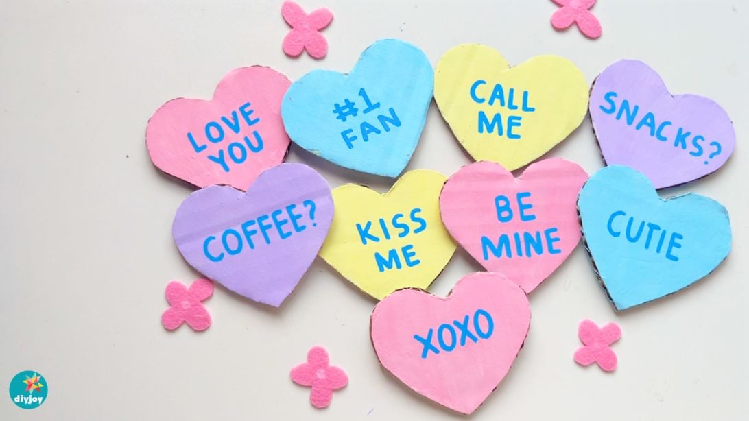 Cardboard Conversation Hearts | DIY Valentine's Decor - DIY Joy